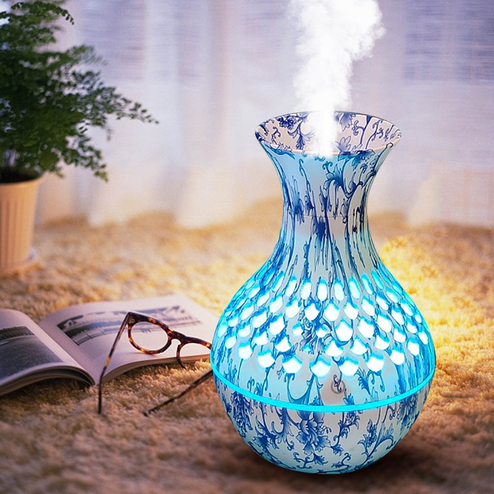 Porcelain Humidifier, Blue-White Ceramic Aroma Diffuser, USB-Powered ...