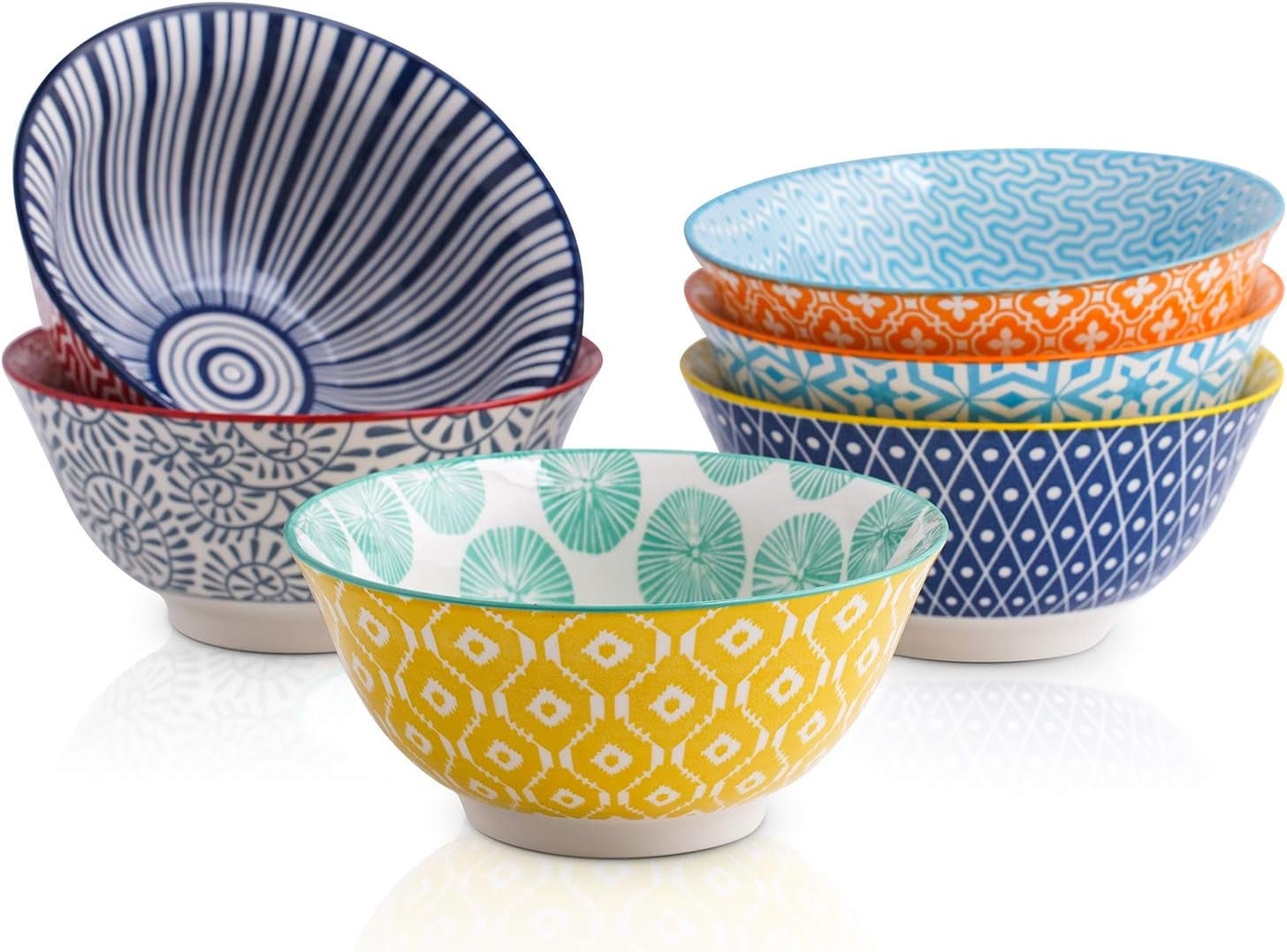 Porcelain Ice Cream Bowls Set of 6, Colorful Patterned Small Ceramic ...