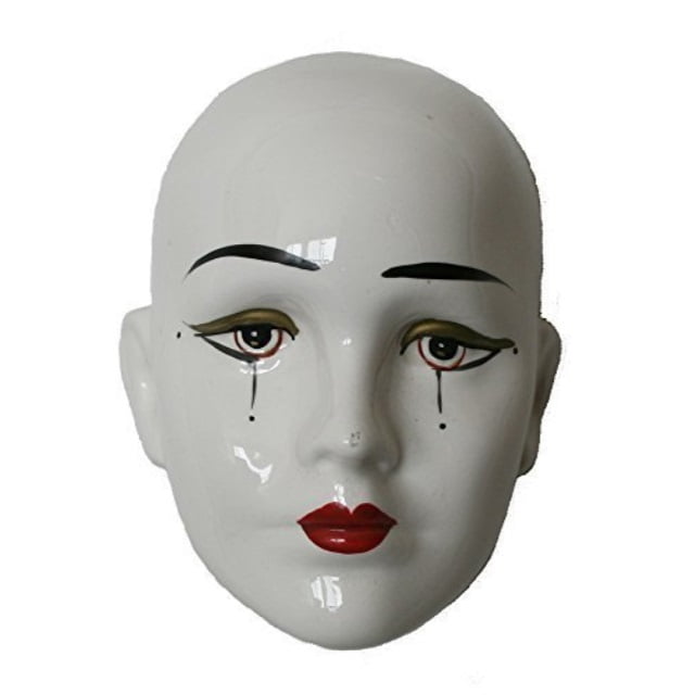 Porcelain Mask Pierrot , White Color with Tear Drops, Size: 5.5" H X 4. ...