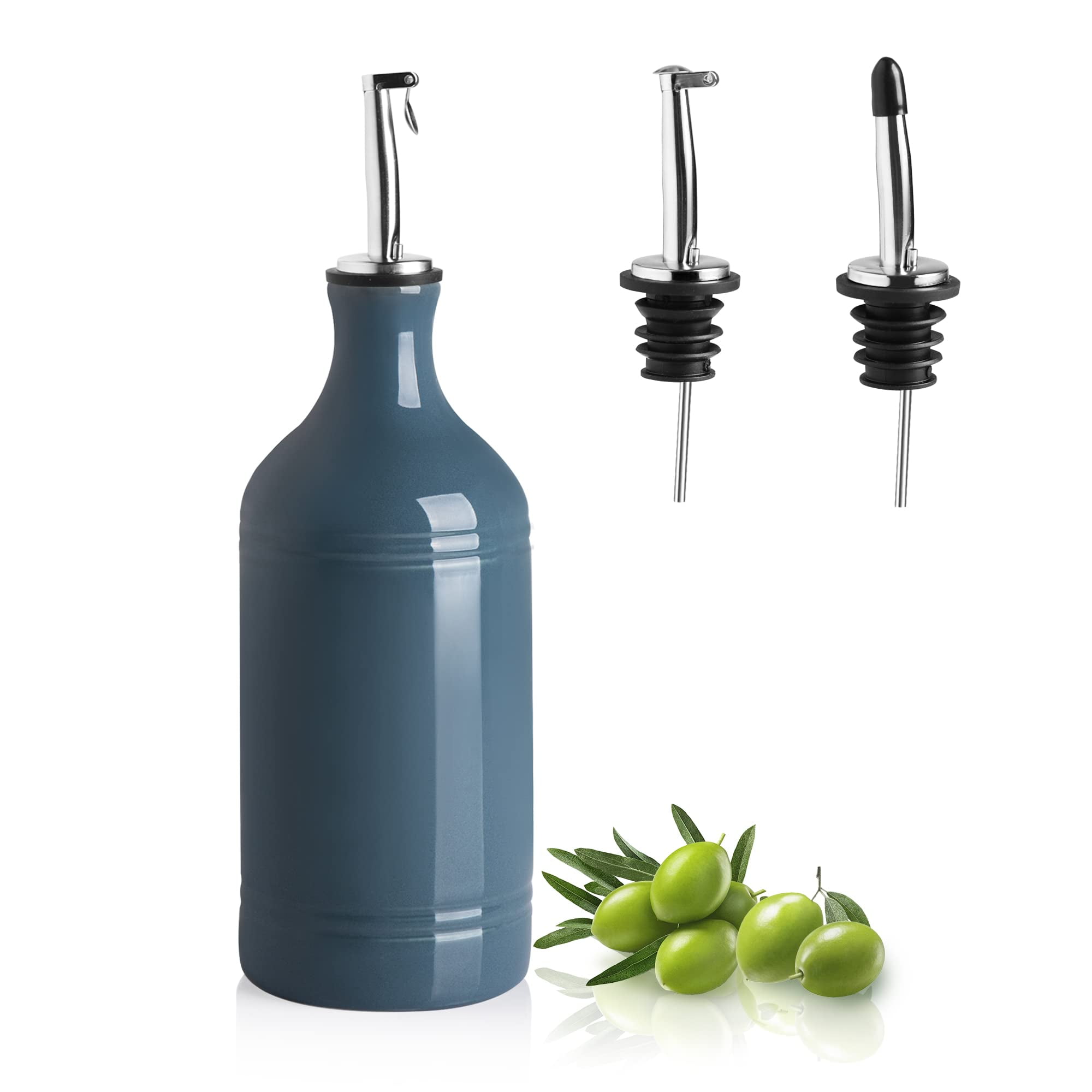 Porcelain Olive Oil Bottle Dispenser with Dual Pour Spouts, Opaque ...