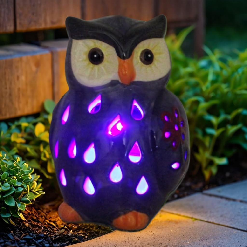 Porcelain Owl Solar Landscape Lights Figurine, Color Changing LED ...