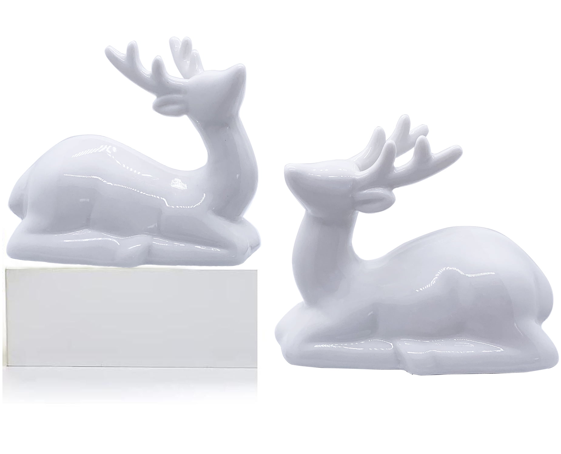 Porcelain Reindeer Figurines, Pack 2 Mini Animal Reindeer Decor Deer ...
