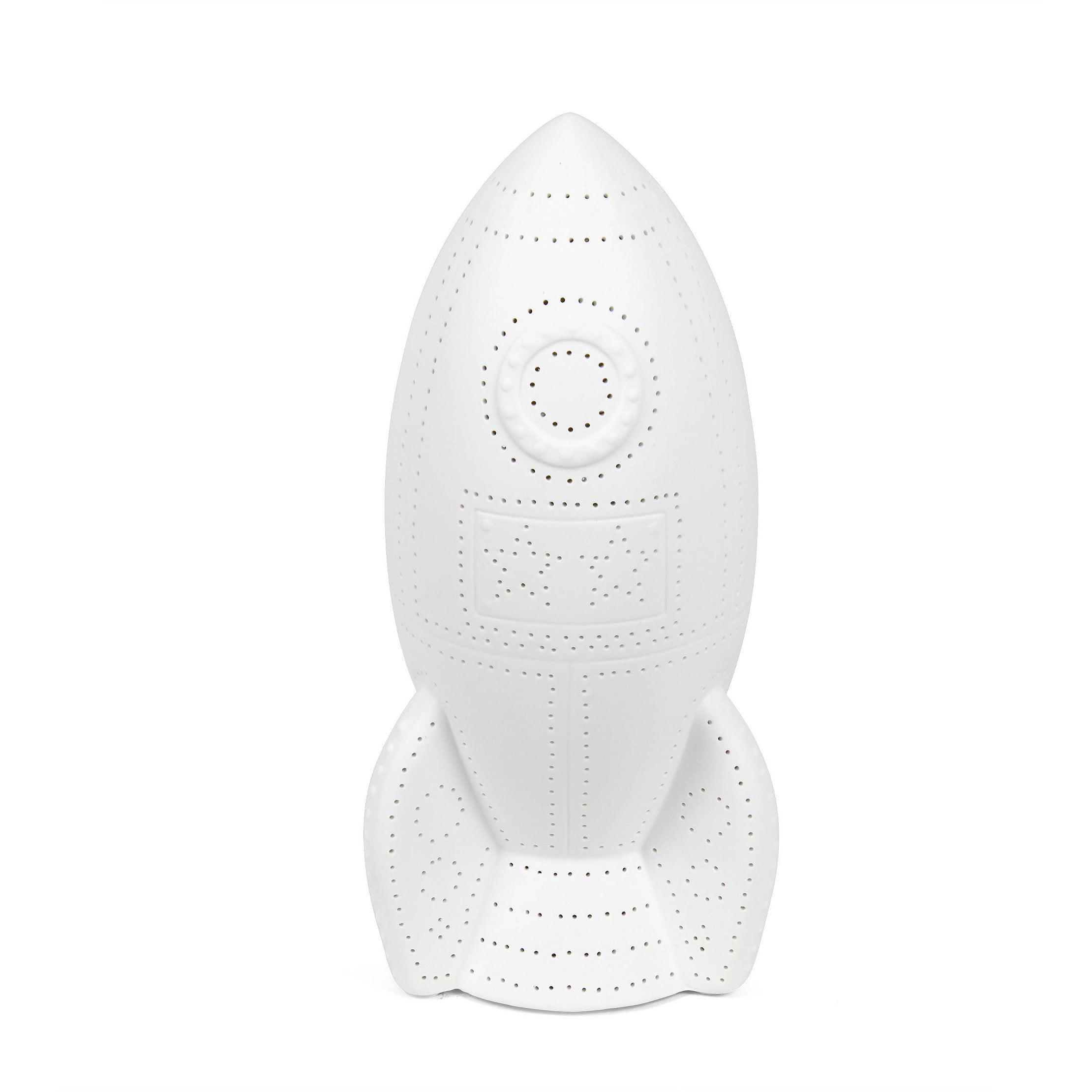 Porcelain Rocket Ship Table Lamp White: Ceramic Night Light for Kids ...