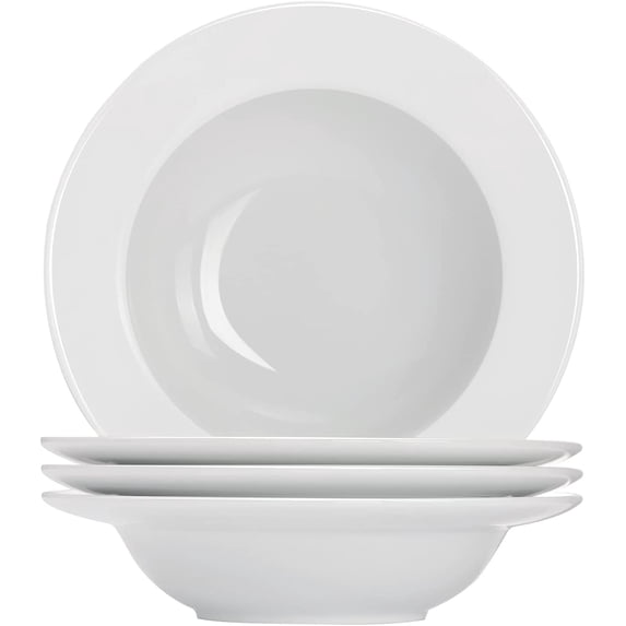 Porcelain Round Soup Plates, Pasta Bowls Set of 4, Classic White Deep ...