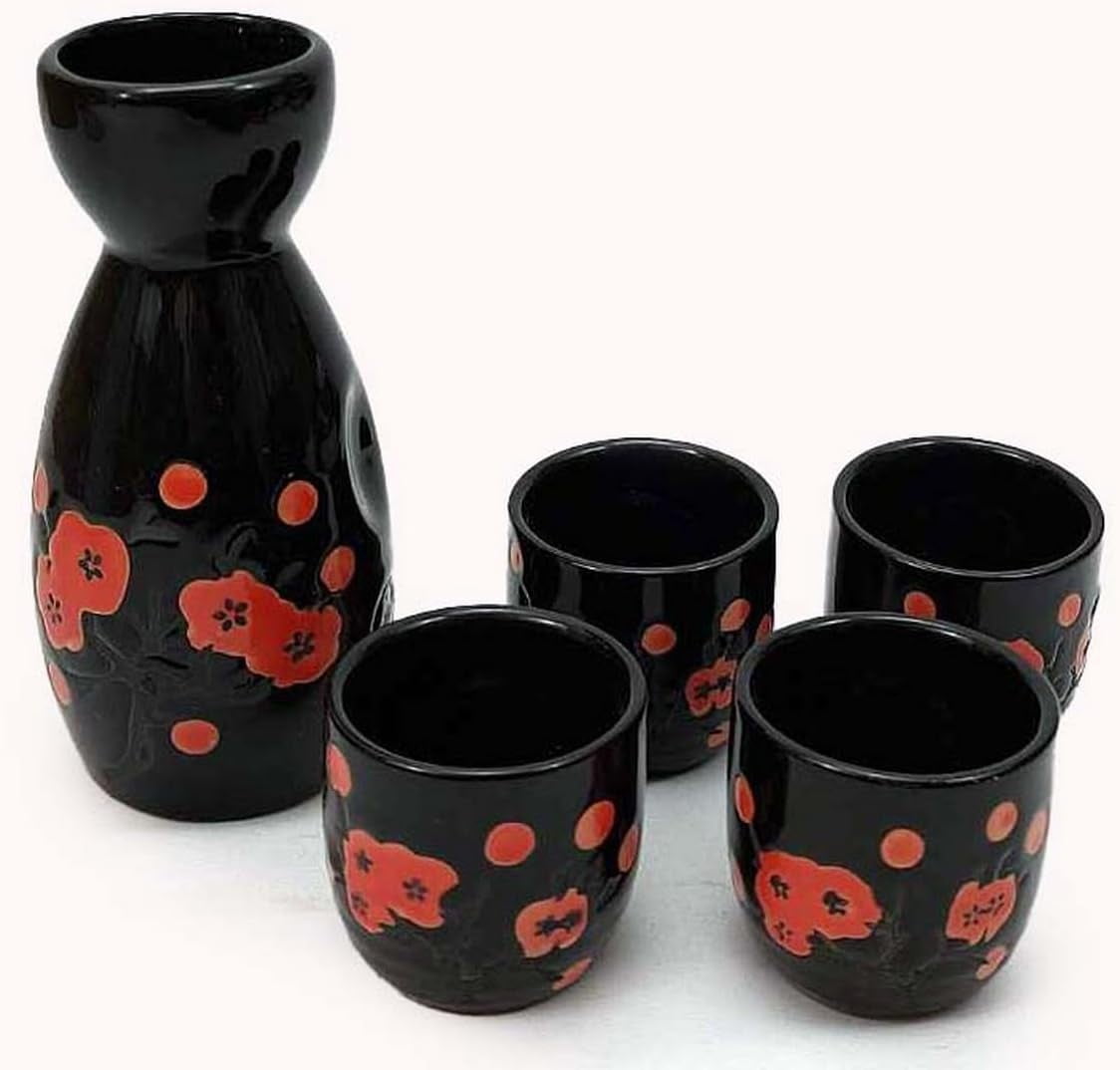 Porcelain Sake Set Sake Bottle and Sake Cups Saki Set Microwave Safe 5 ...