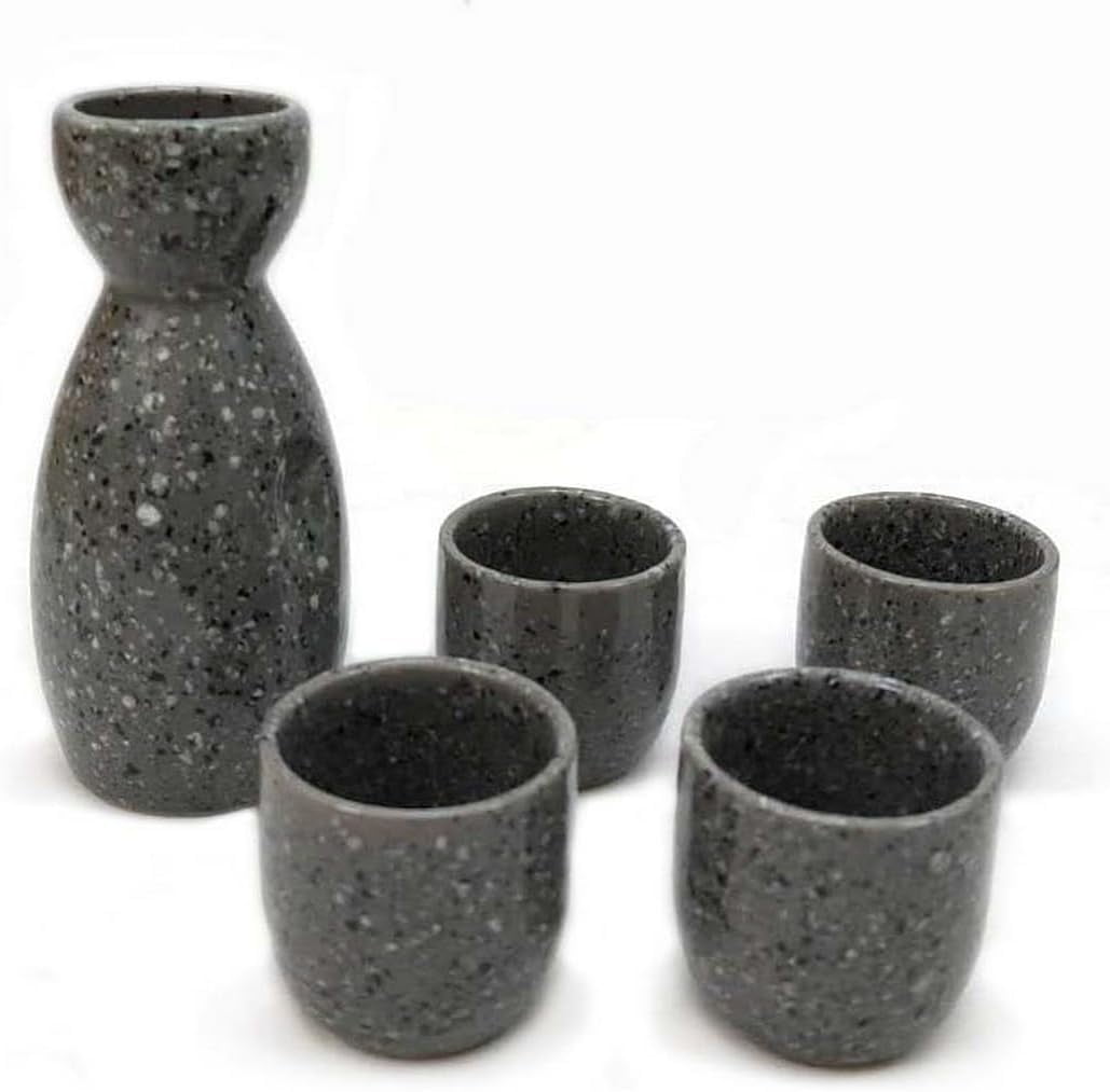 Porcelain Sake Set Sake Bottle and Sake Cups Saki Set Microwave Safe 5 ...