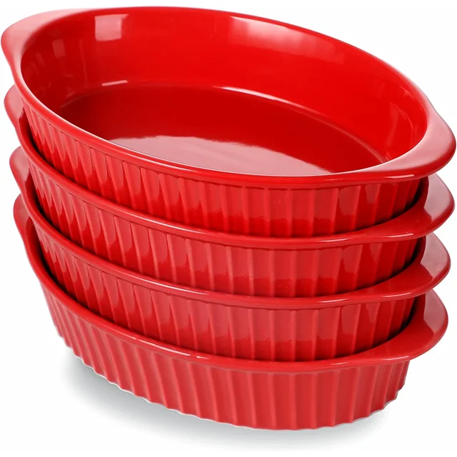 Porcelain Small Oval Au Gratin Pans,Set of 4 Baking Dish Set for 1 or 2 ...