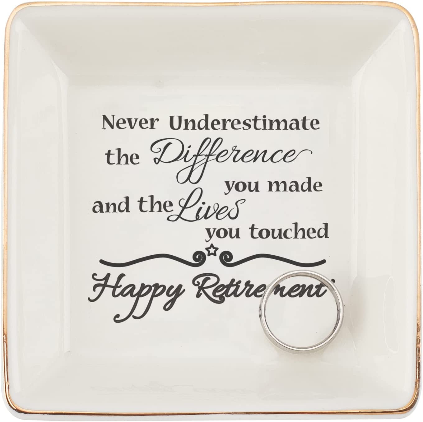 Porcelain Square Trinket Dish Happy Retirement Theme Pattern Ceramic ...