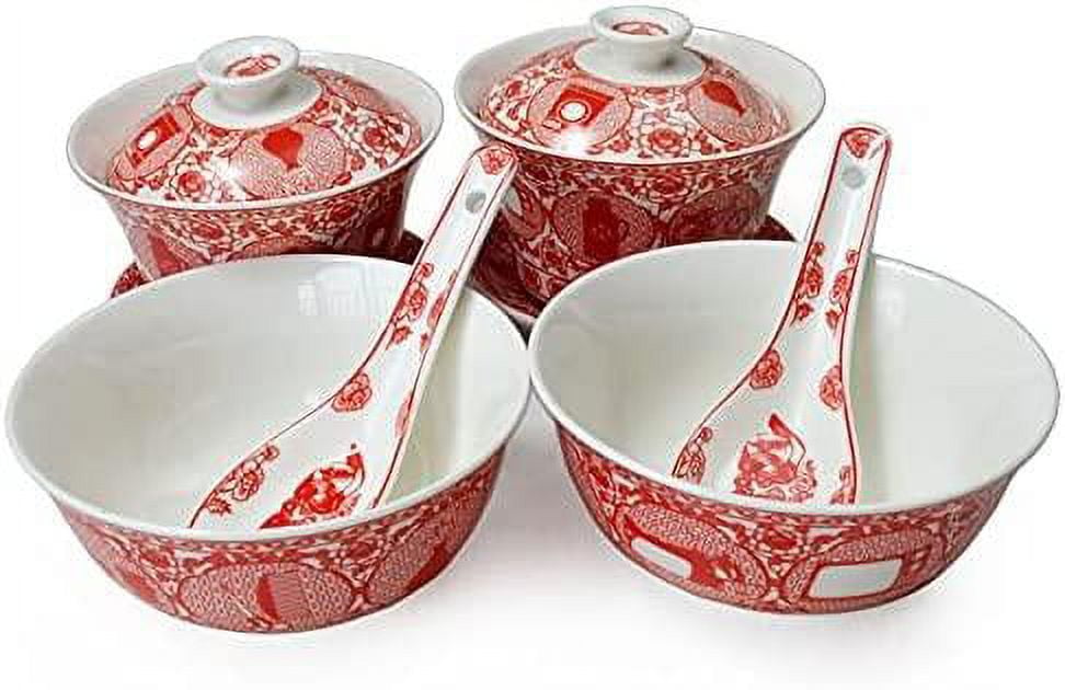 Porcelain Tableware Gift 6/Set Gaiwan Bowl Spoon Chinese Wedding Hollow ...