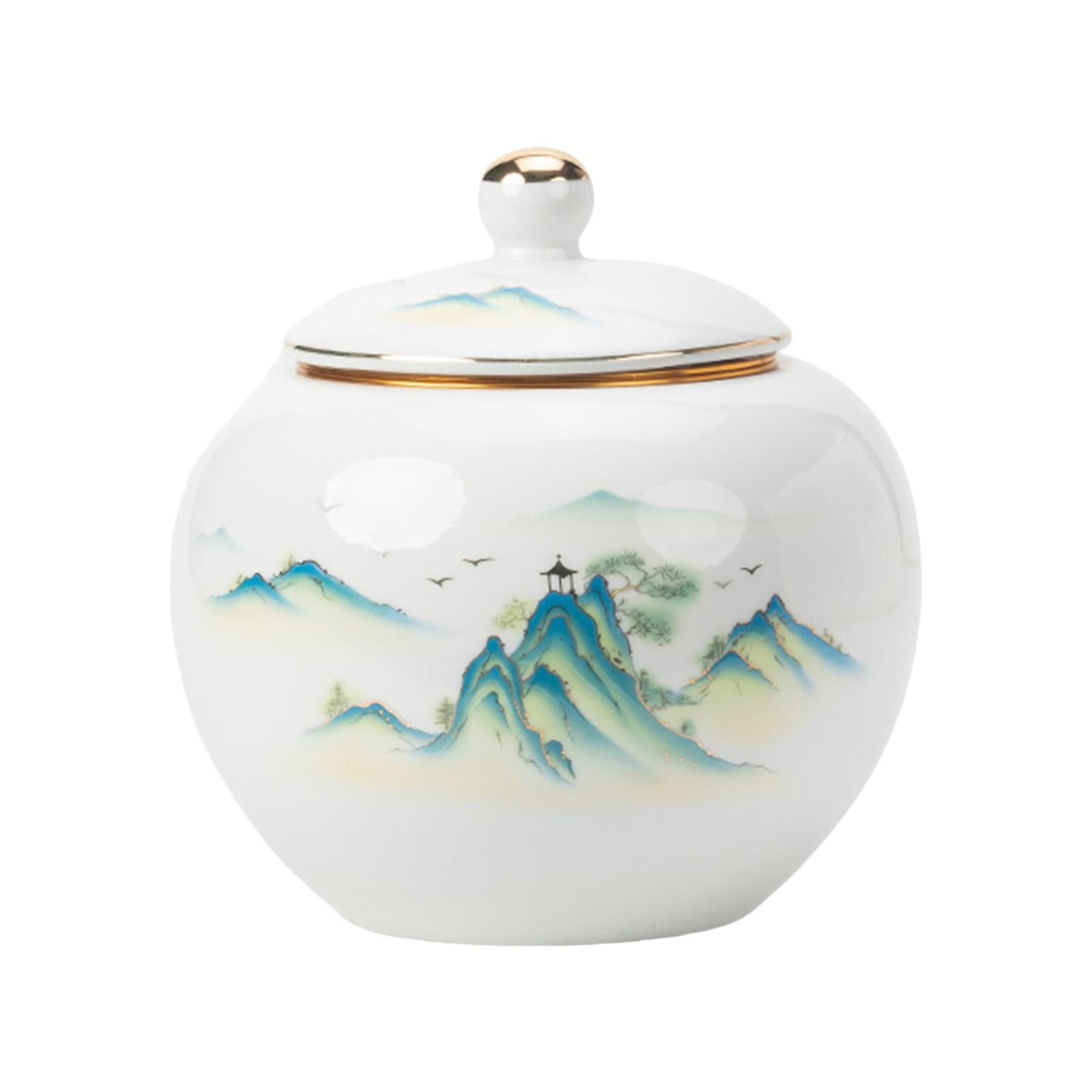 Porcelain Tea Canister Ceramic Ginger Jar Chinese Style Airtight Lid ...