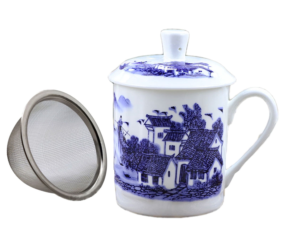 Porcelain Tea Cup/Coffee Mug with Handy Lid,Chinaware Cup with Inner ...