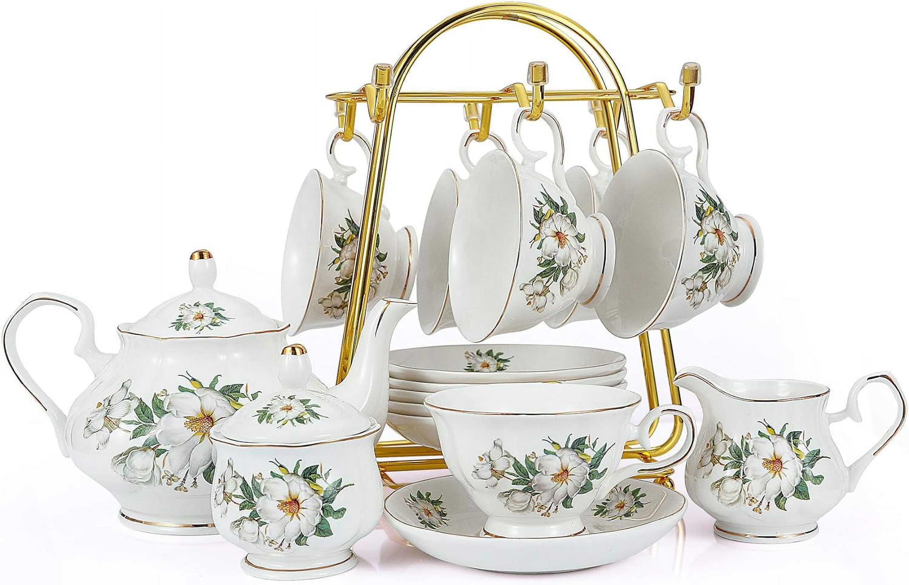 Porcelain Tea Set Tea Cup Set 22-Piece Porcelain Ceramic Coffee Tea ...