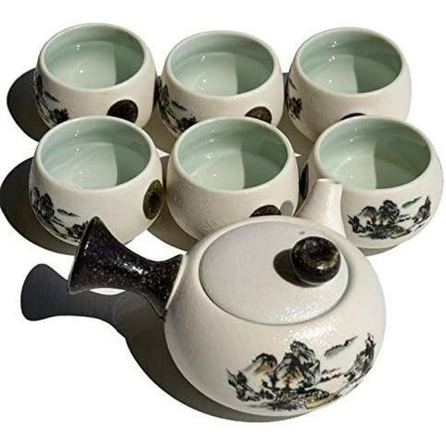 Porcelain Tea Set ,Teapot 3oz ,Extra 6 Teacup, Anti-scalding Snowflake ...