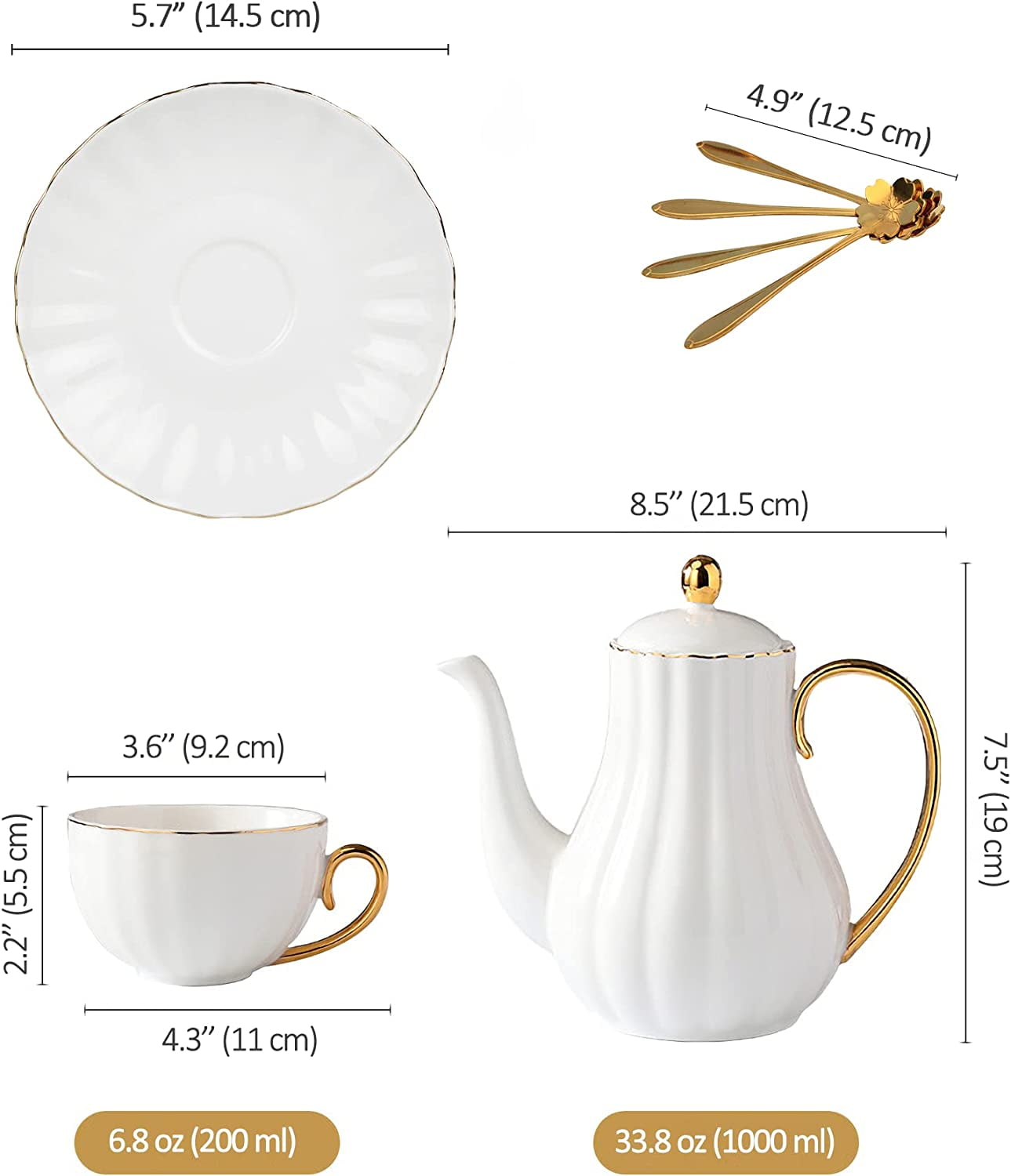 Porcelain Tea Set for Adults, 13-Piece Pumpkin Tea Pot and Cups Set for ...