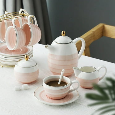 Tea Set of 6, Elegant Tea Cups with handles and Tea Cup Saucers, High ...
