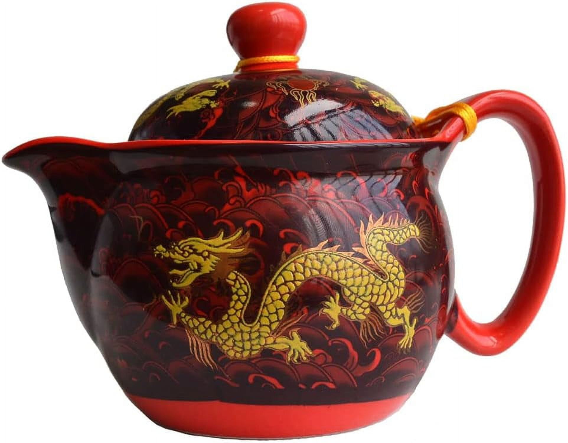 Porcelain Teapot 12oz Chinese Dargon Waves Pattern Stainless Mash ...