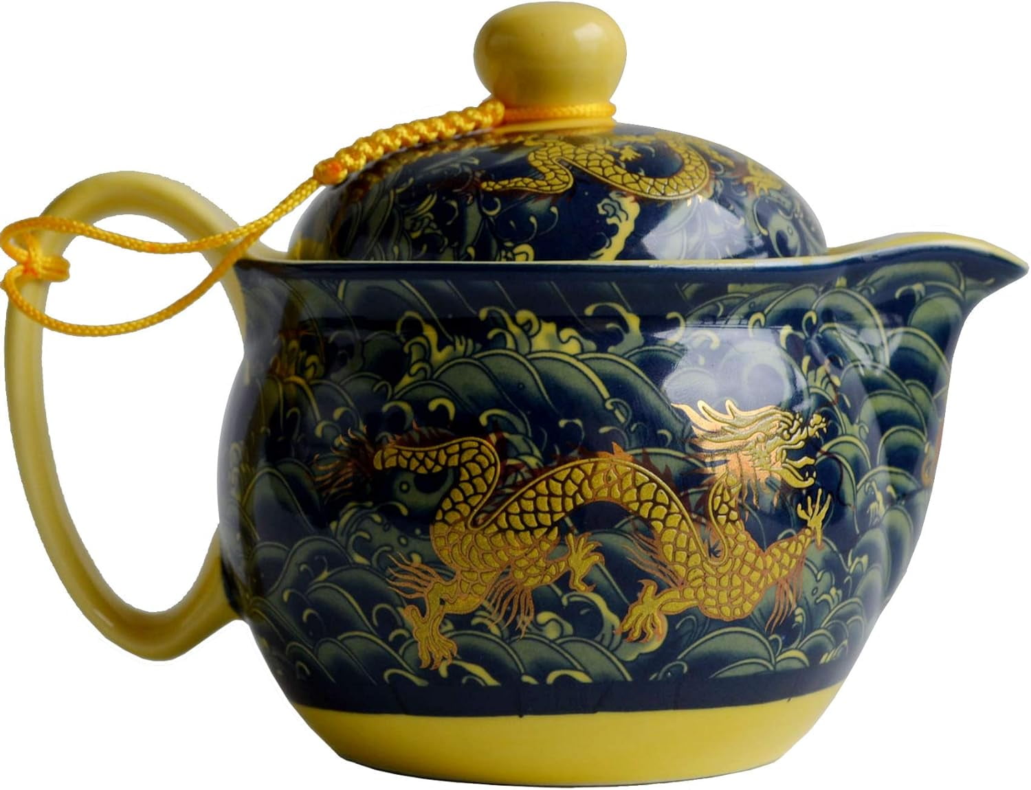 Porcelain Teapot 12oz Chinese Dargon Waves Pattern Stainless Mash ...
