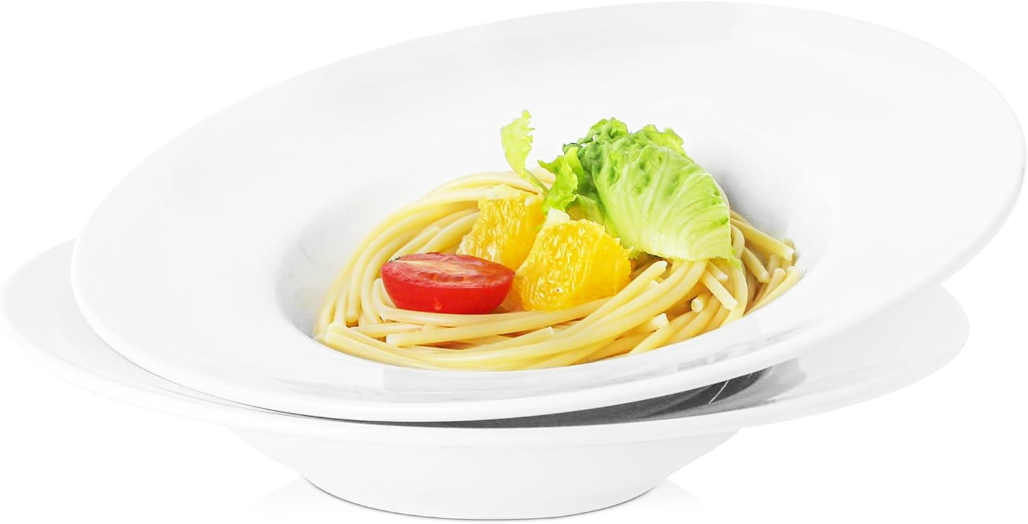Porcelain Wide Rim Soup Bowls, Pasta & Salad Dishes - Set of 2, Ceramic ...