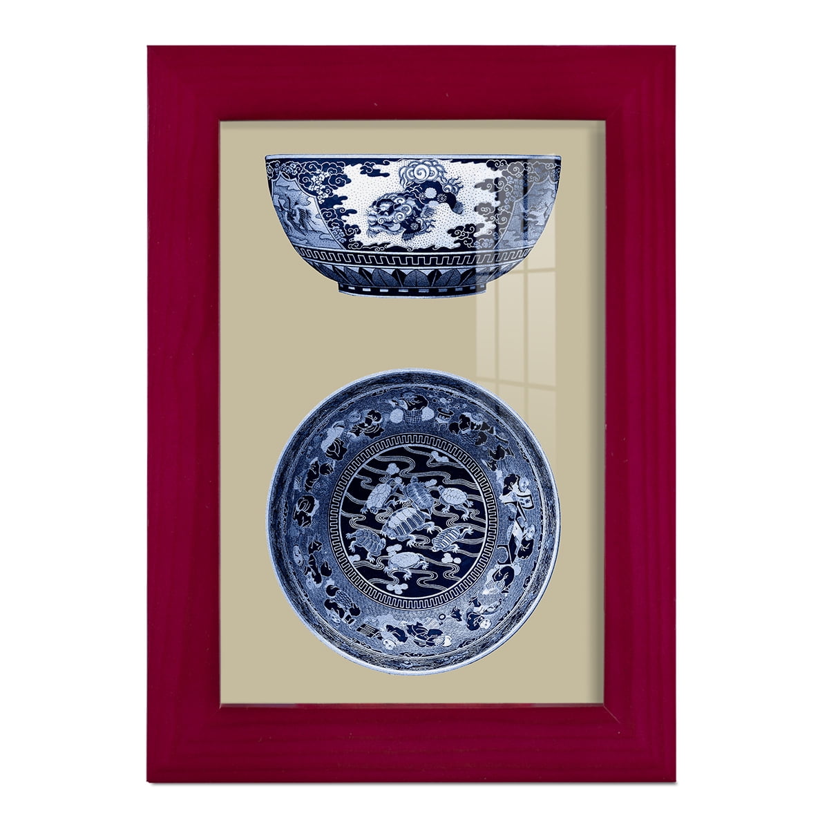 Porcelain in Blue and White I -Framed Print w/glass-Cherry Red ...