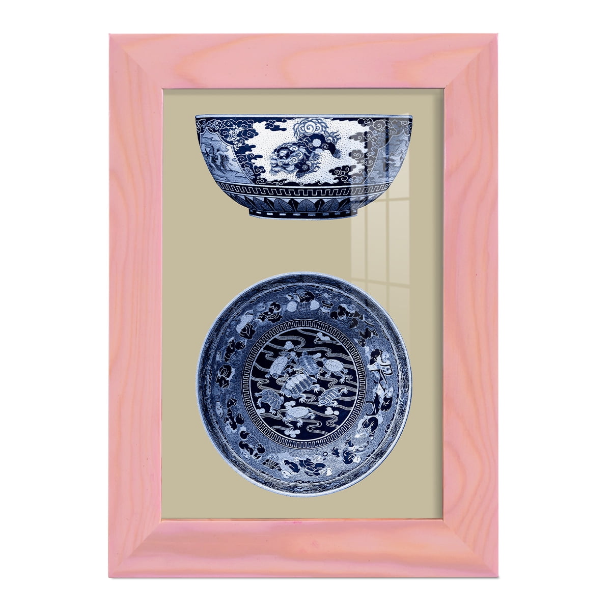 Porcelain in Blue and White I -Framed Print w/glass-Sunset Pink ...