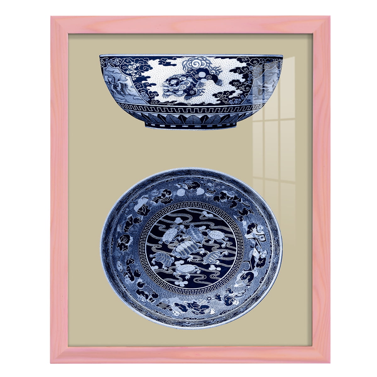 Porcelain in Blue and White I -Framed Print w/glass-Sunset Pink ...