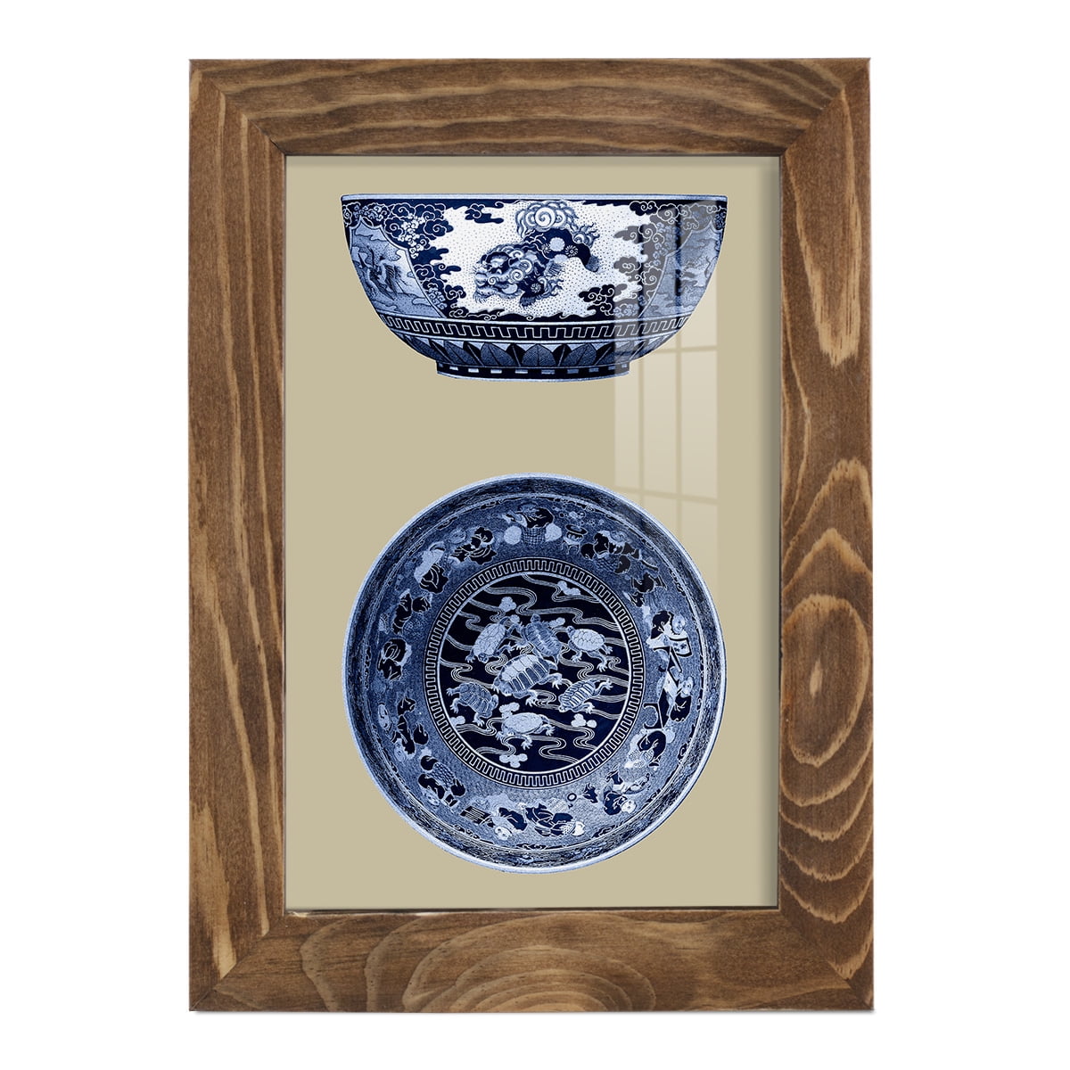 Porcelain in Blue and White I -Framed Print w/glass-Walnut - Walmart.com