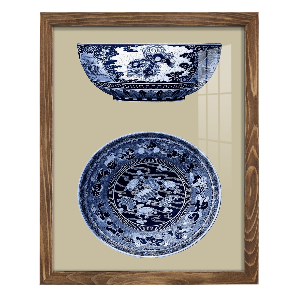 Porcelain in Blue and White I -Framed Print w/glass-Walnut - Walmart.com