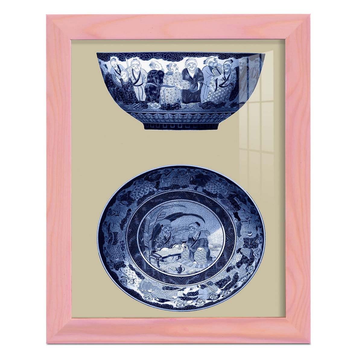 Porcelain in Blue and White II -Framed Print w/glass-Sunset Pink ...