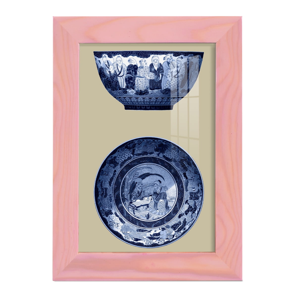 Porcelain in Blue and White II -Framed Print w/glass-Sunset Pink ...
