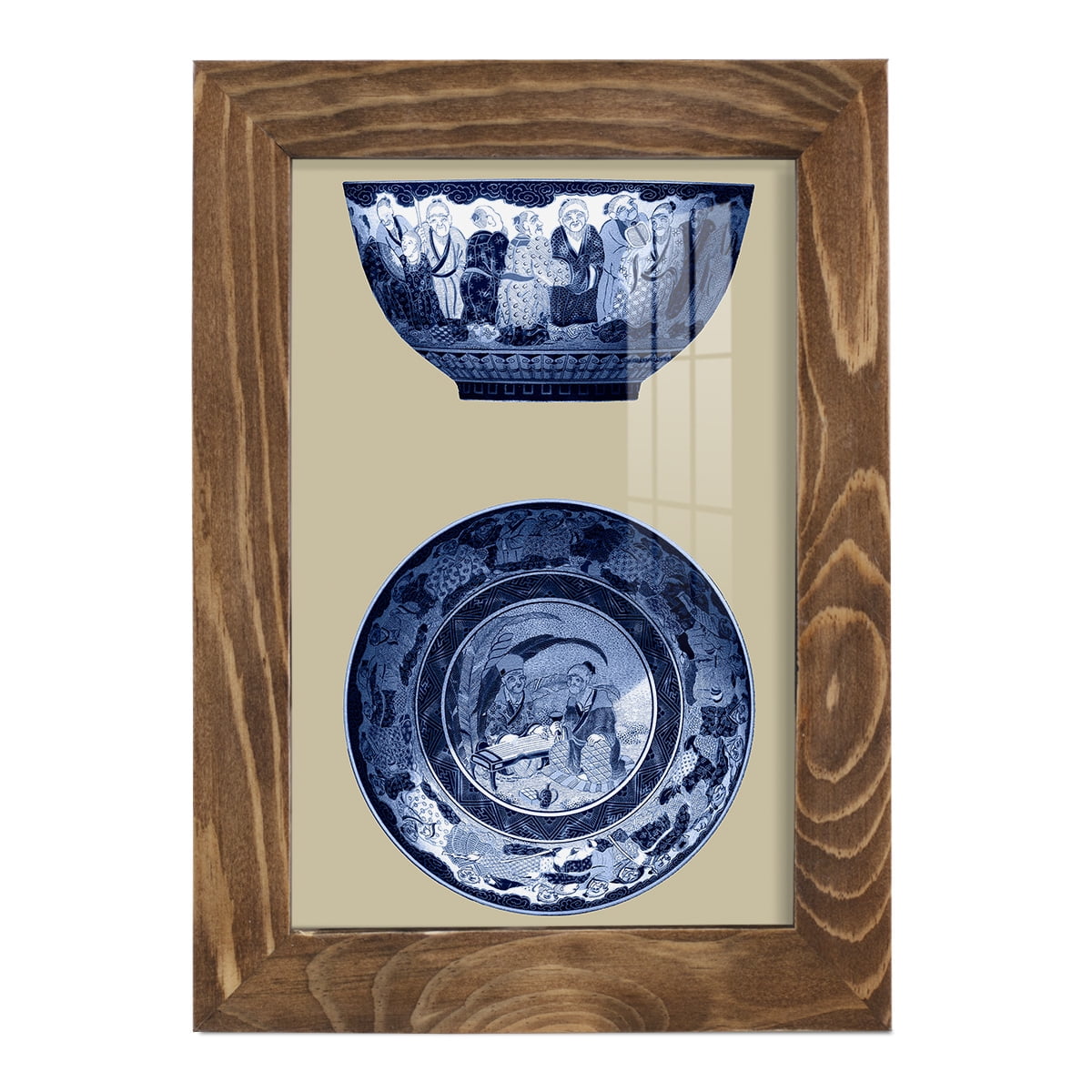 Porcelain in Blue and White II -Framed Print w/glass-Walnut - Walmart.com