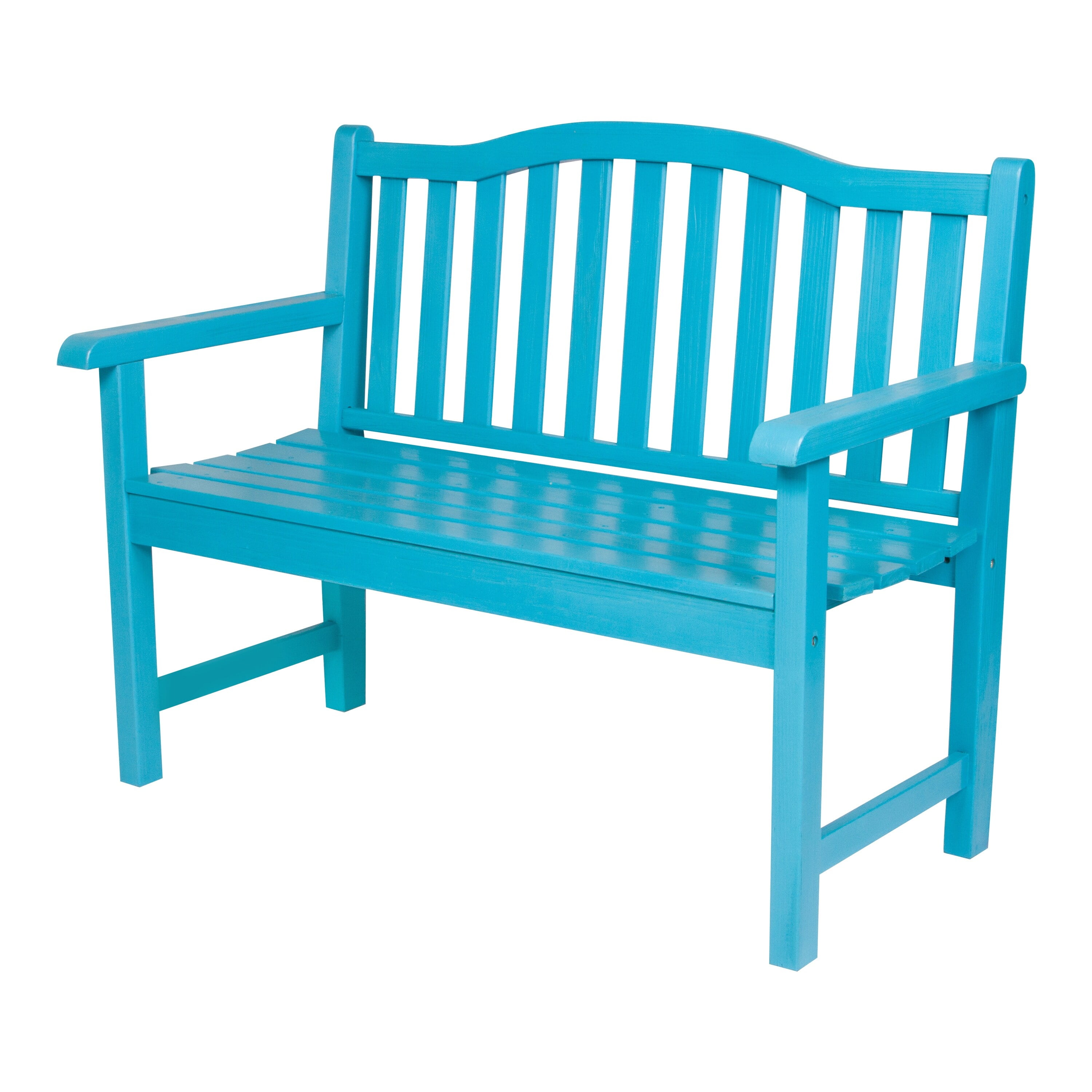 Porch & Den Belfort Hydro-Tex Wood Outdoor Garden Patio Bench Aqua ...