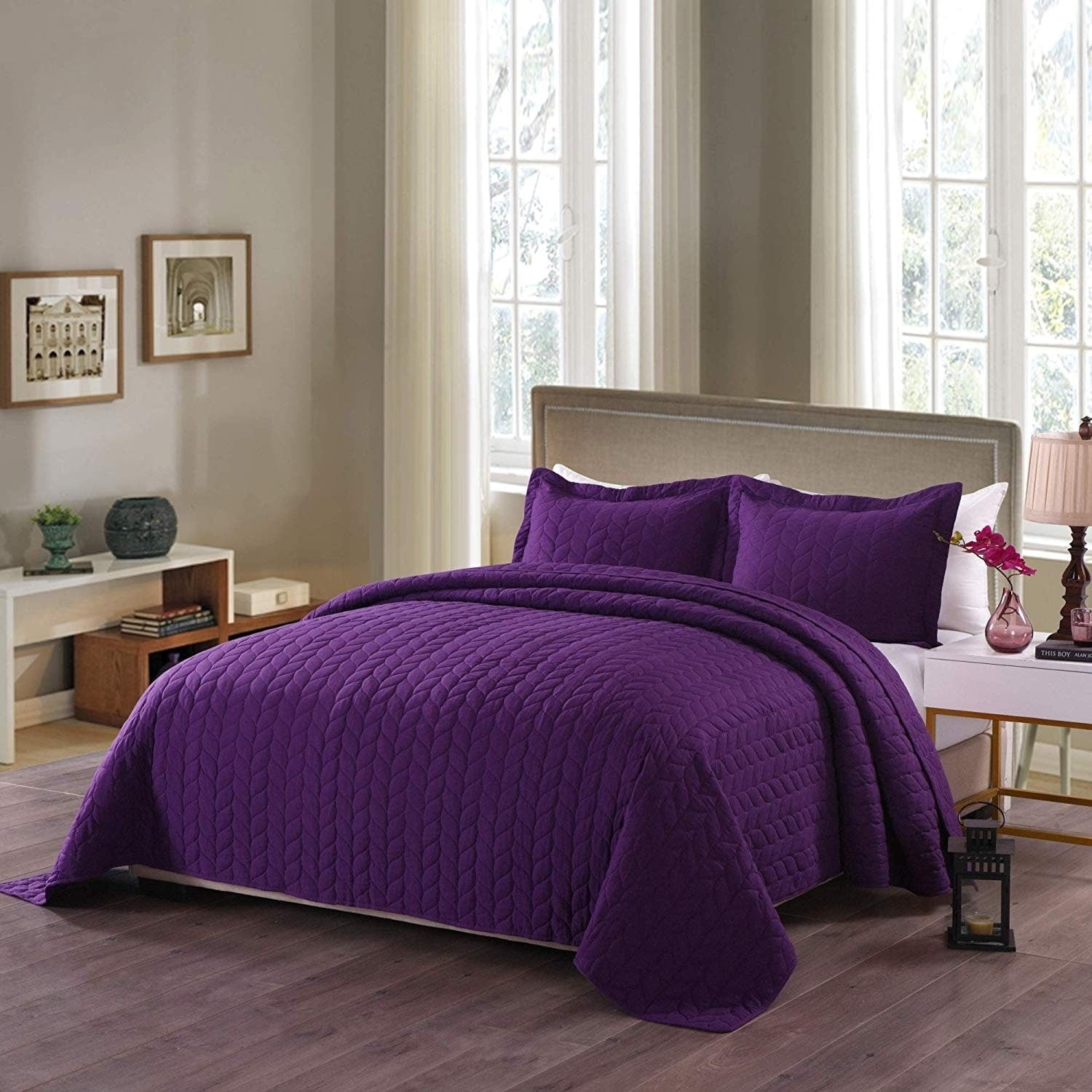 Porch & Den Heightsview Prewashed 3-piece Quilted Bedspread Set Purple ...