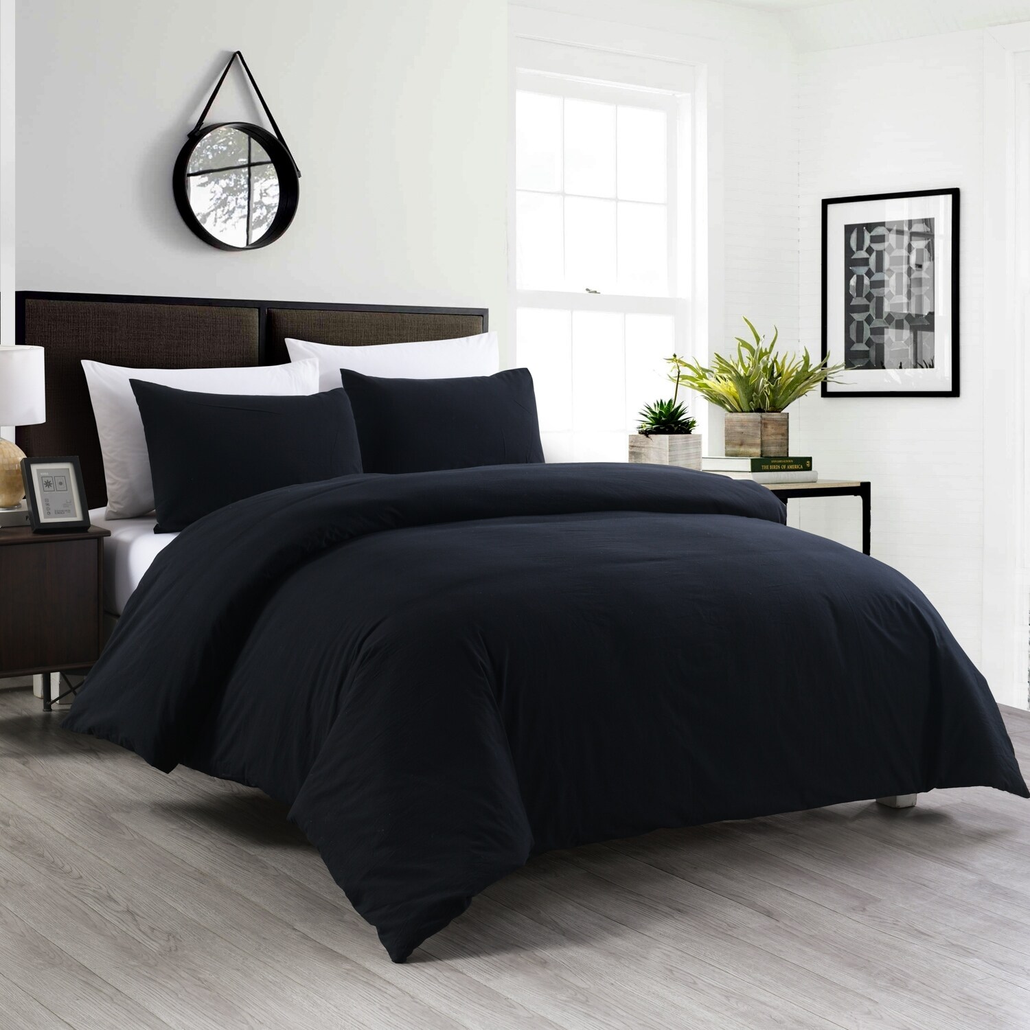 Porch & Den Killarney Washed Cotton Duvet Cover and Sham Set Black King ...