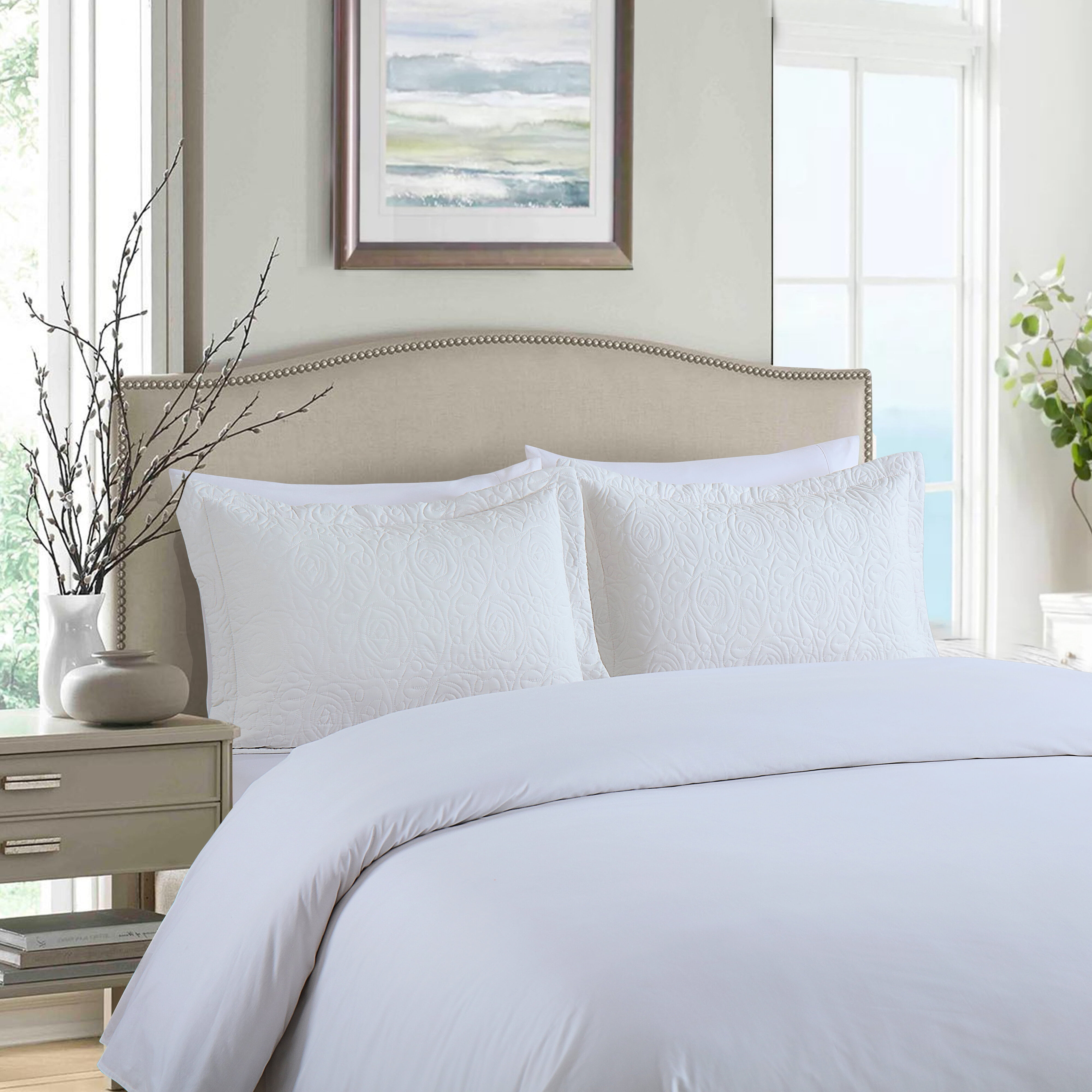 Porch & Den Manor Embroidered Pillow Sham (Set of 2) Cream 20 x 36 +2 ...