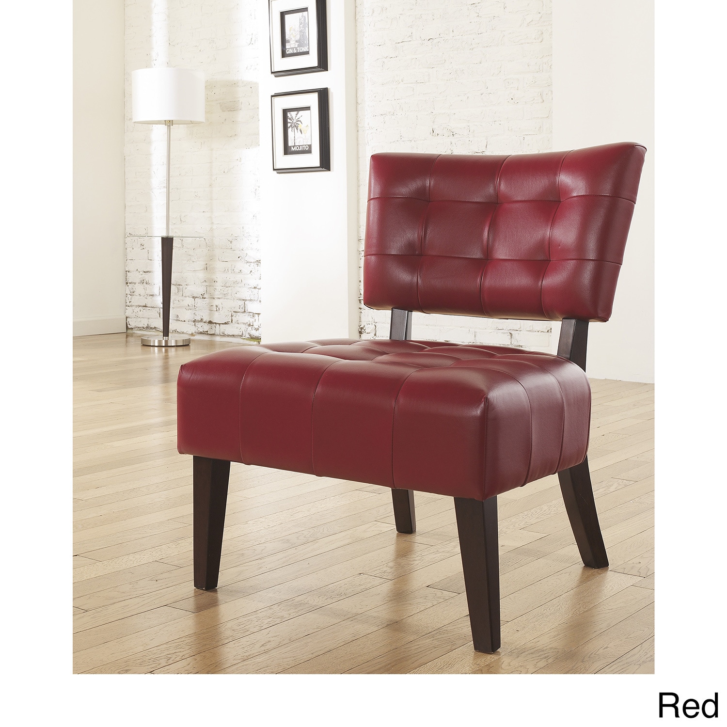 Porch & Den McRee Tufted Slipper Oversize Chair Red Bonded Leather,Wood ...