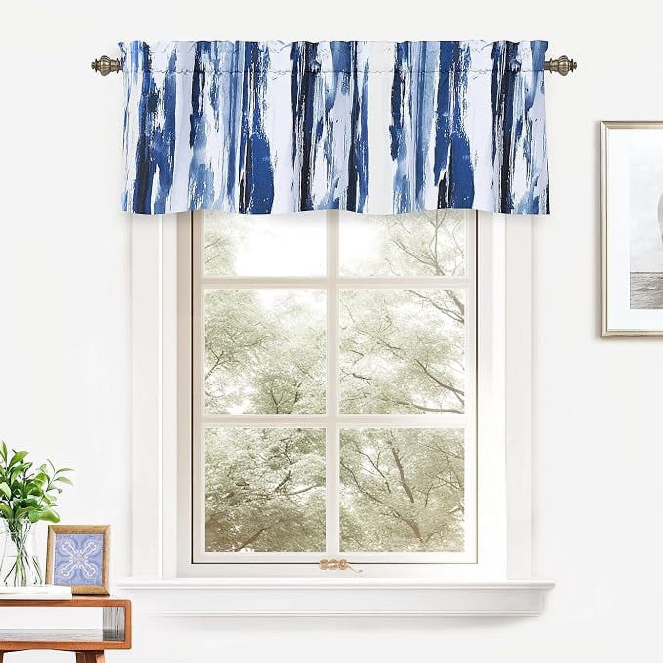 Porch & Den Nova Ink Blue Brush Stroke Pattern Blackout Valance Navy ...