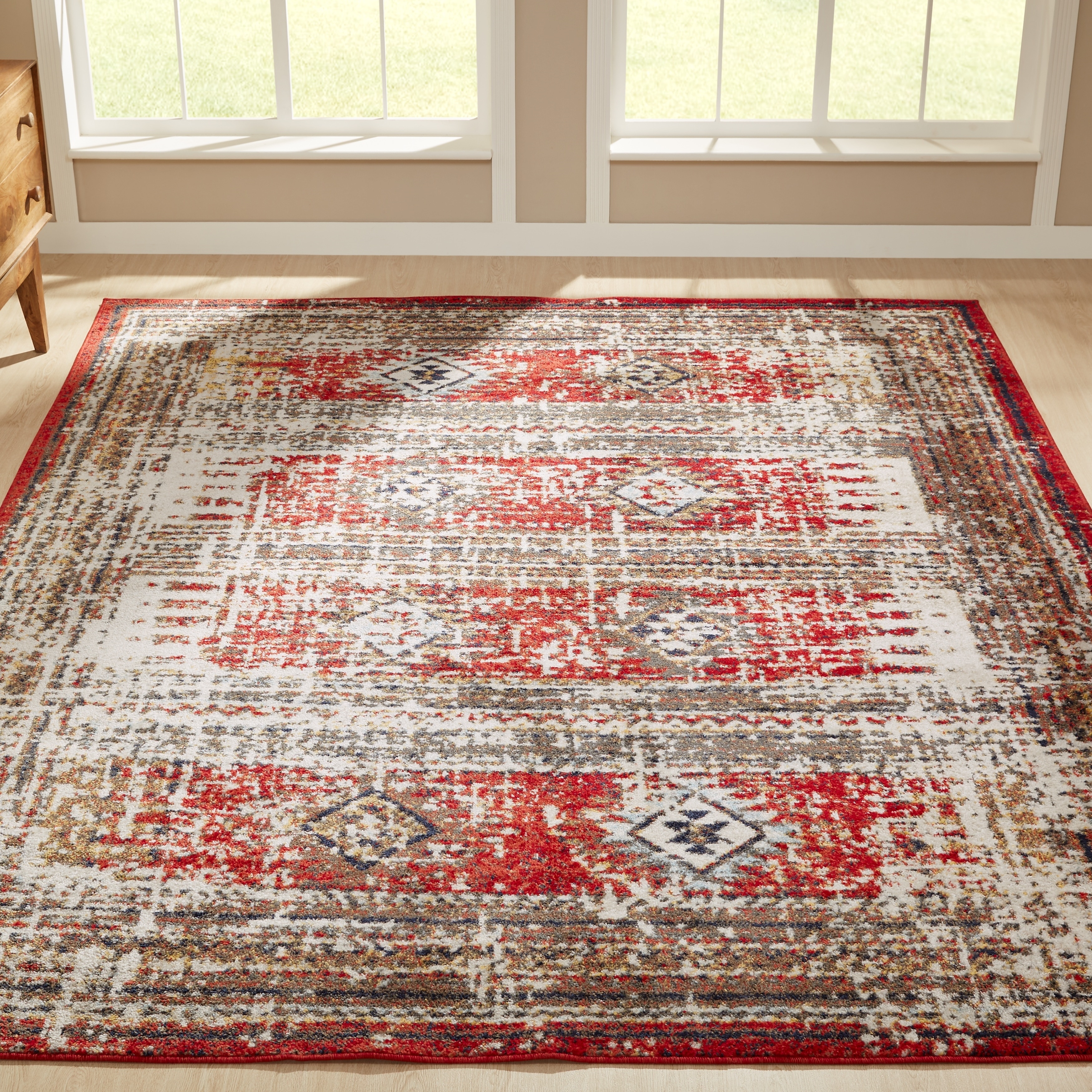 Porch & Den Quinault Distressed Red Stripe and Diamond Area Rug 2' x 3 ...