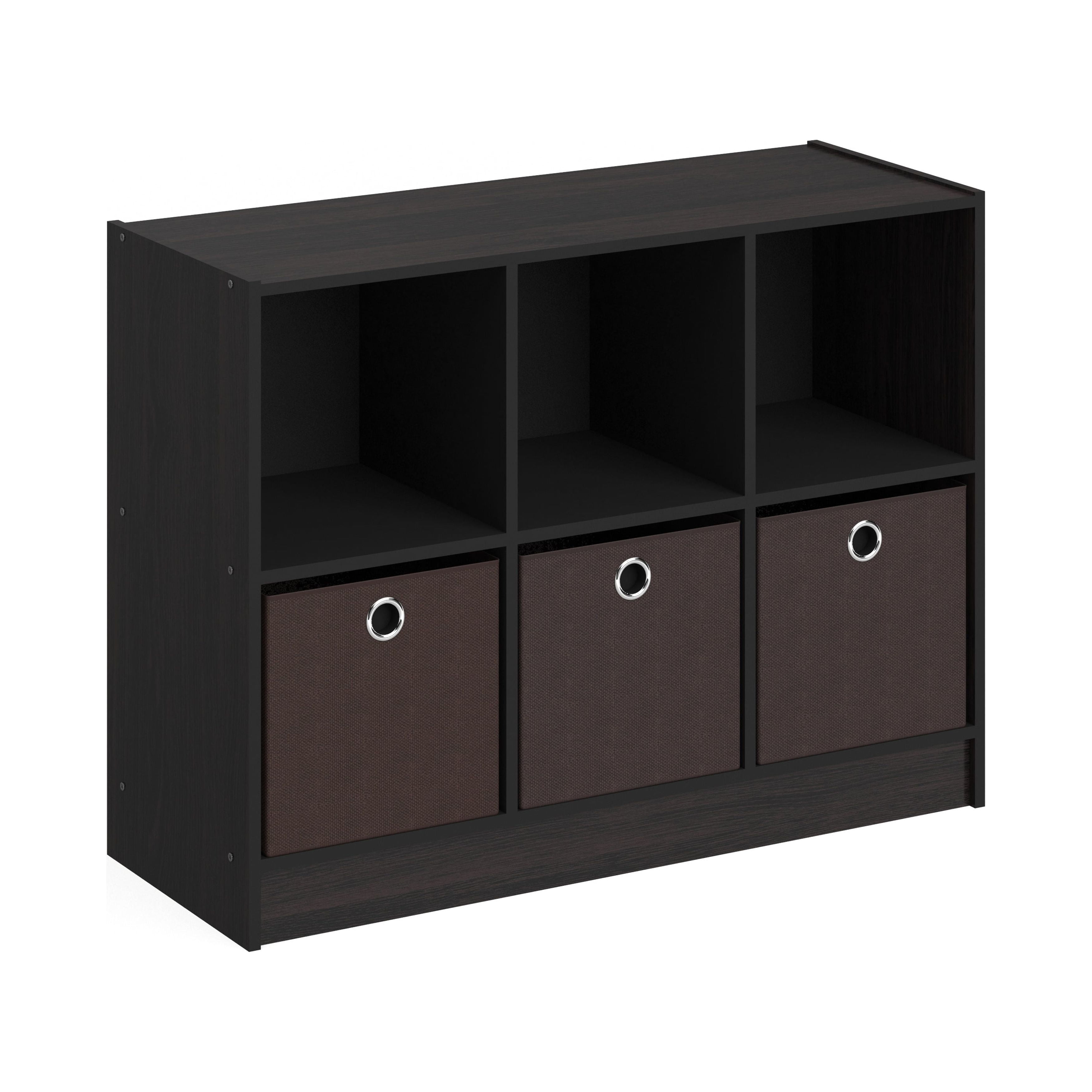 Porch & Den Szold Basic Storage Bookcase with Bins Dark Walnut Walnut ...
