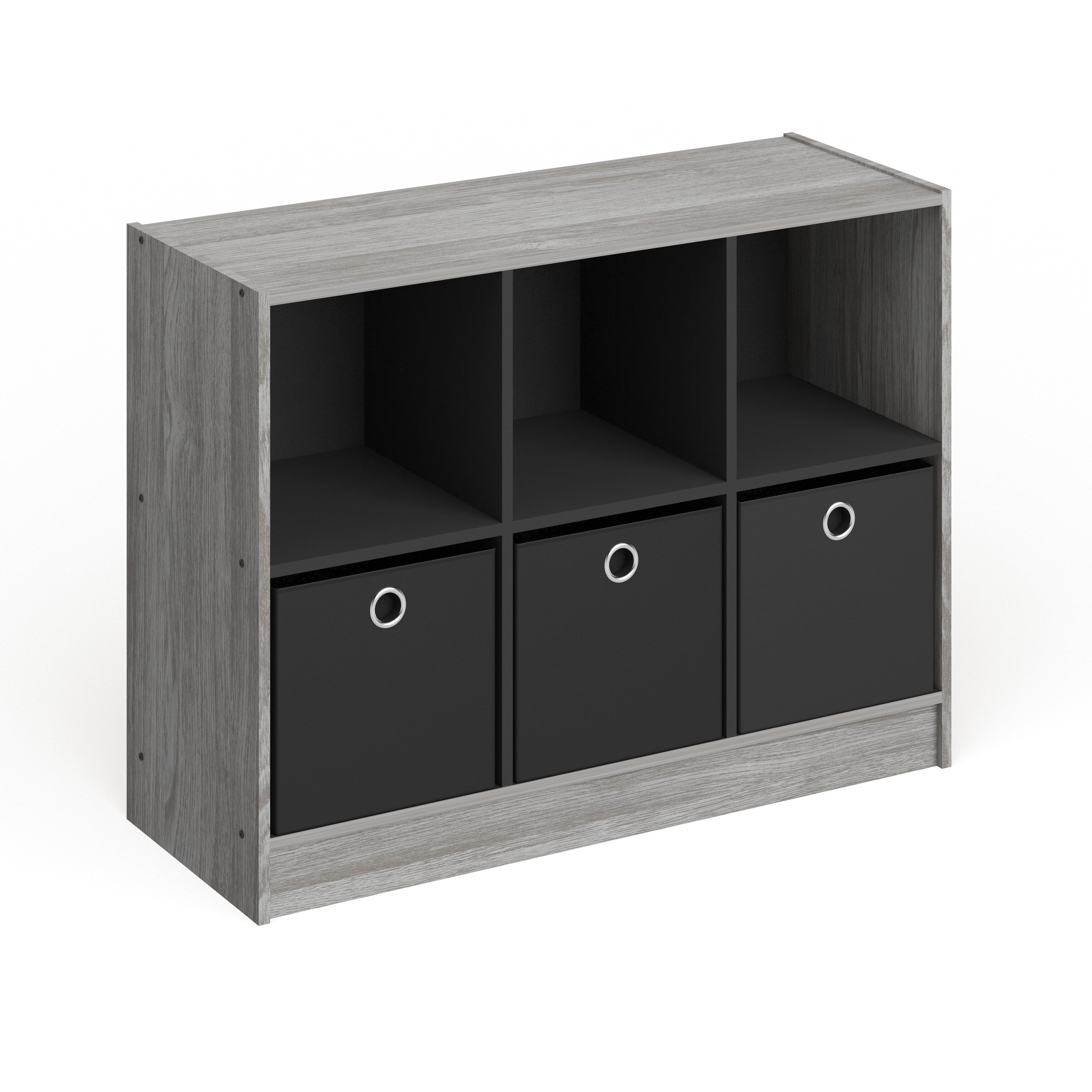 Porch & Den Szold Basic Storage Bookcase with Bins French Oak Grey Oak ...