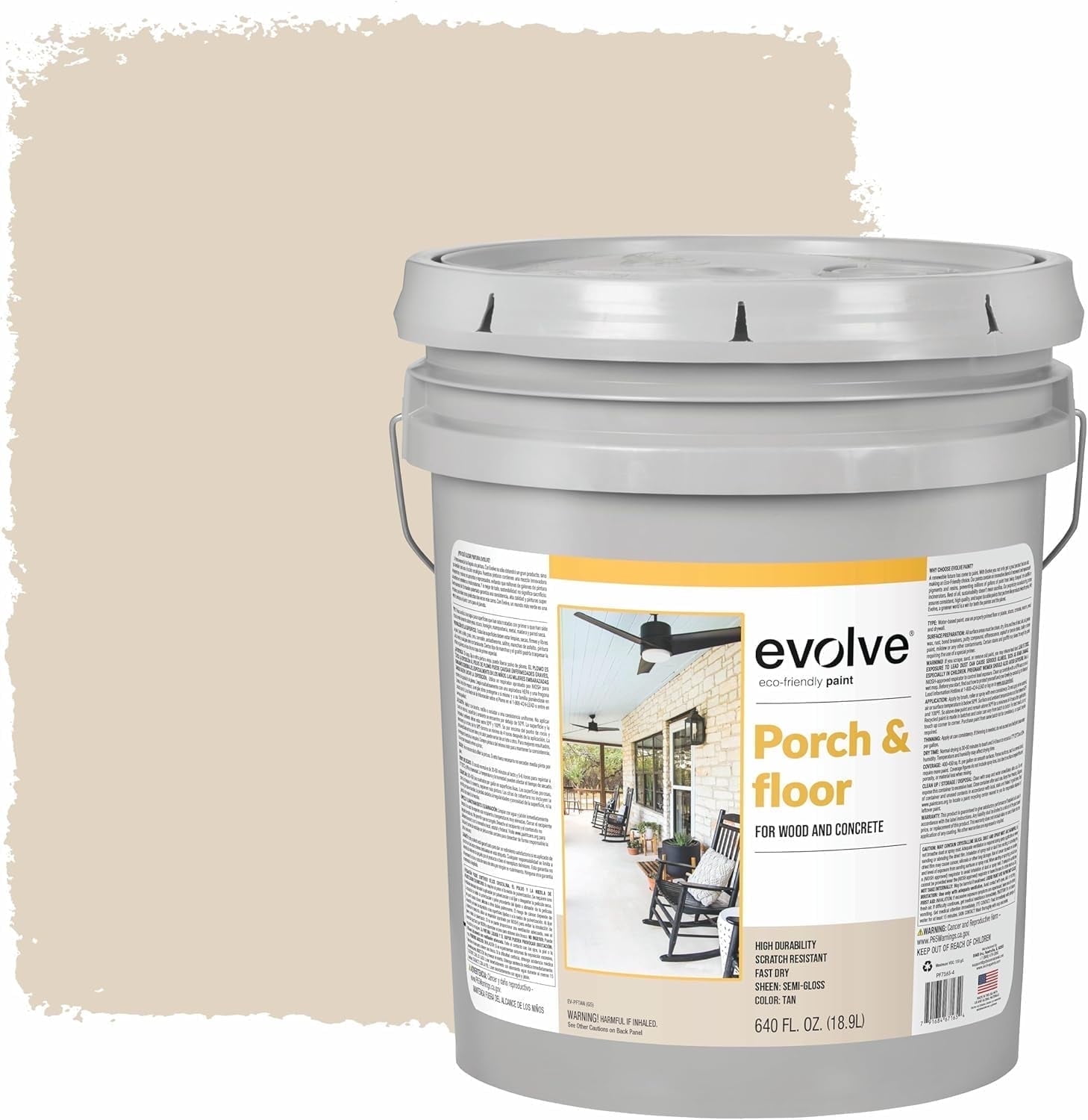 Evolve Porch & Floor Paint, Fast-Drying Wood and Concrete Paint, Tan, 5 ...