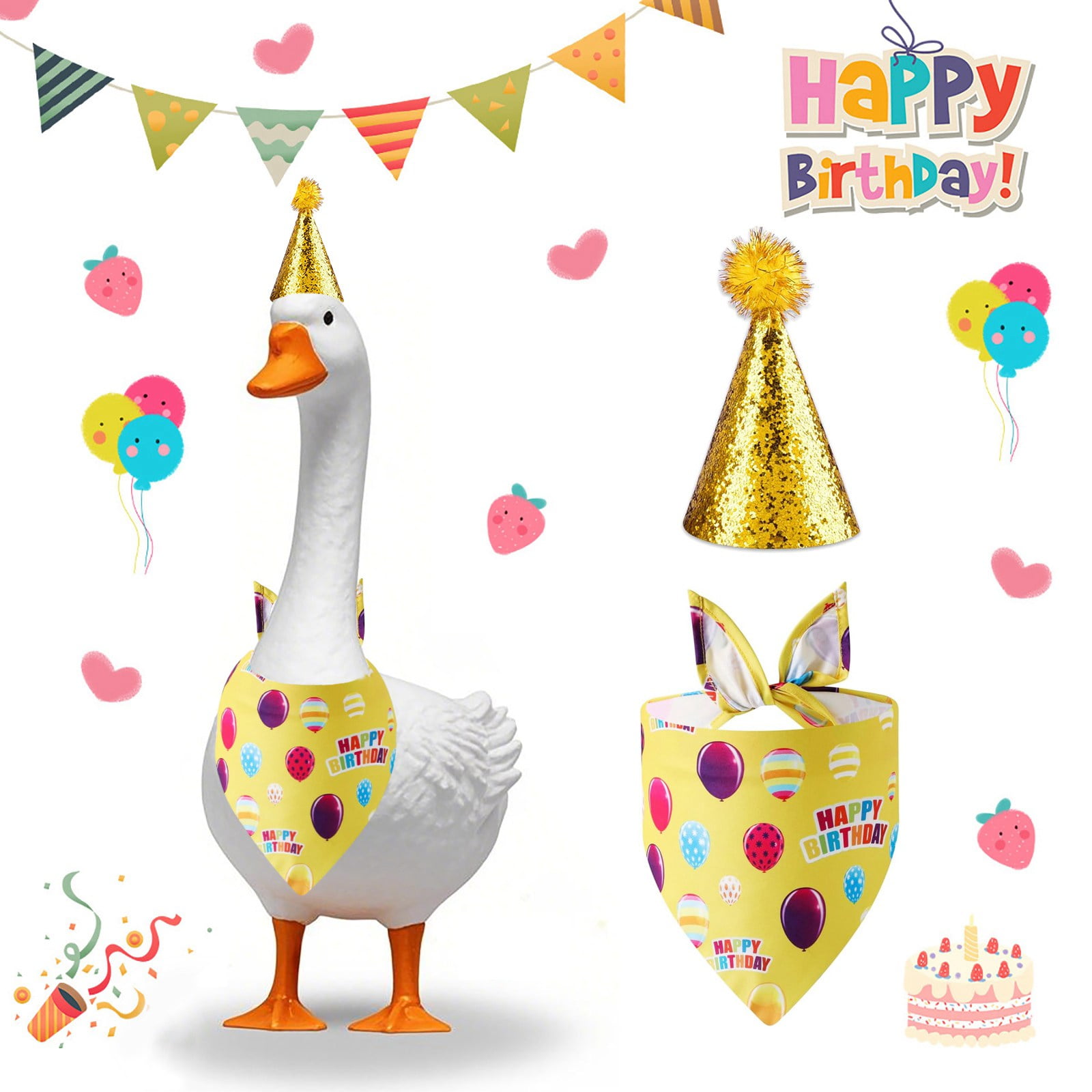Porch Goose Happy Birthday Outfit with Glitter Hat and Birthday Bandana ...