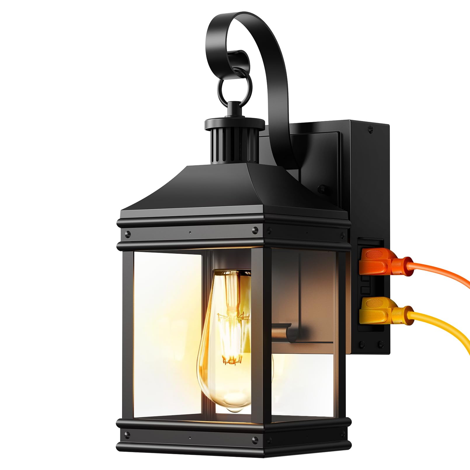 Porch Light with Built-in GFCI Outlet, Matte Black Outdoor Wall Light ...