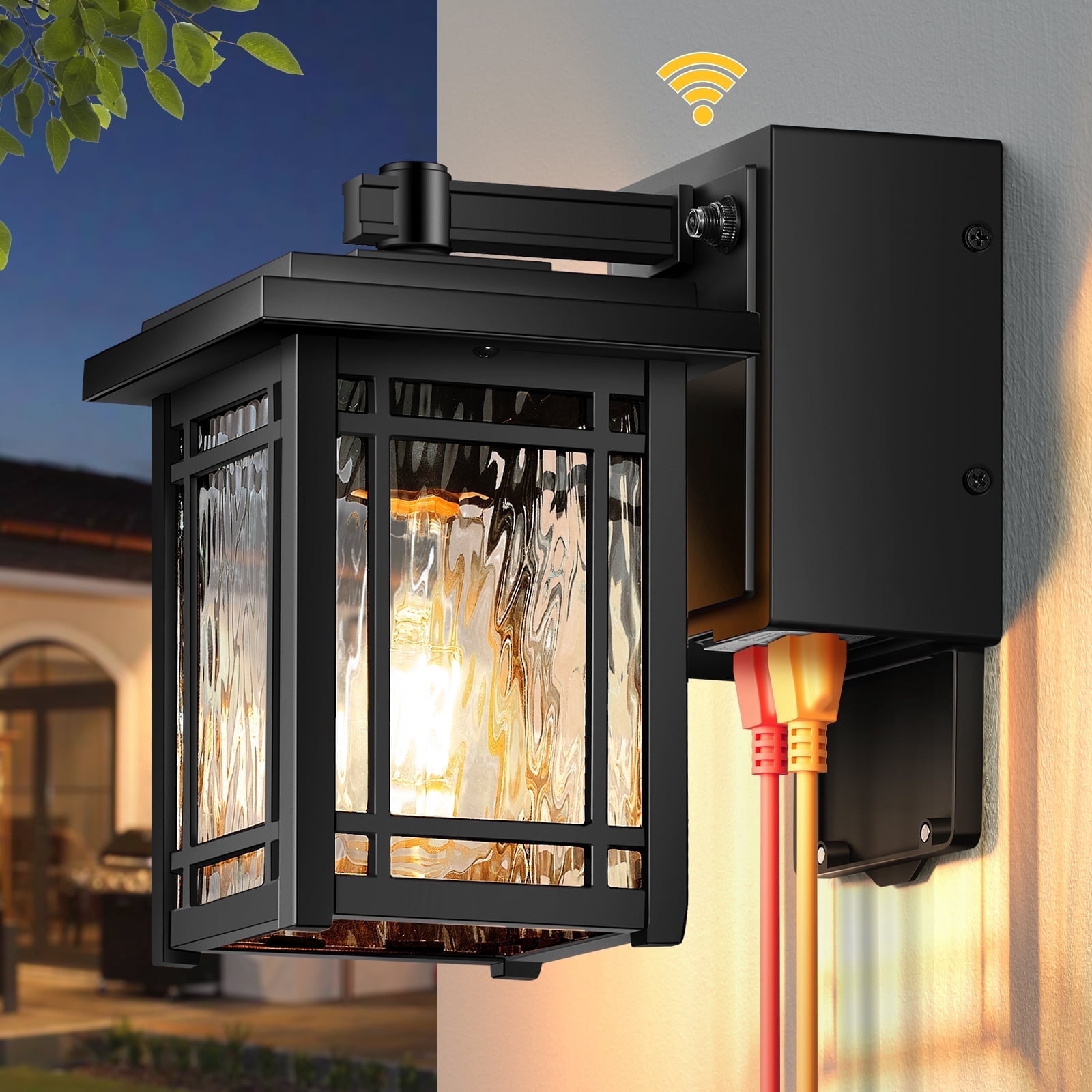 Porch Light with GFCI Outlet, Black Dusk to Dawn Outdoor Wall Light ...