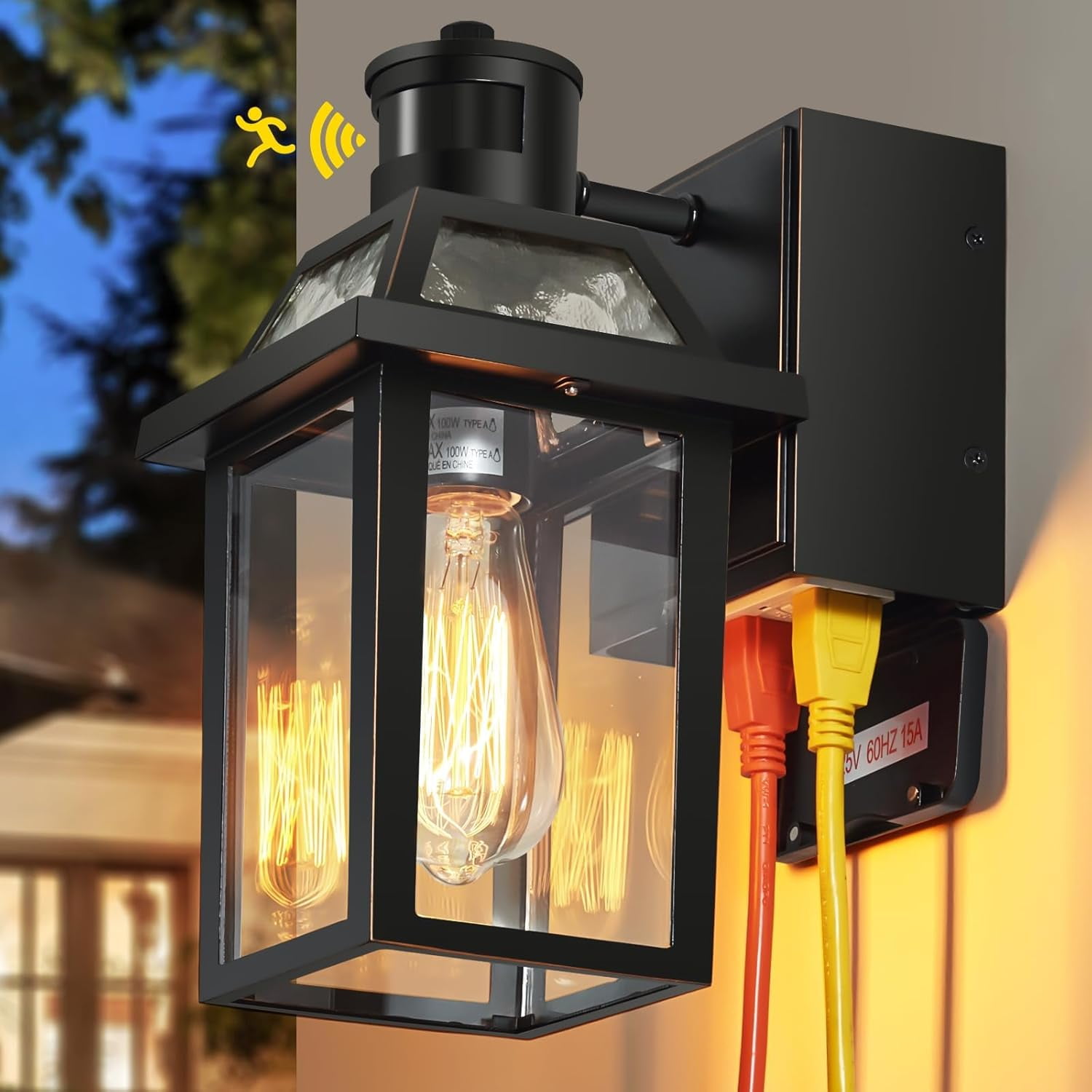 Porch Lights with GFCI Outlet, Dusk to Dawn Outdoor Lights with Outlet ...