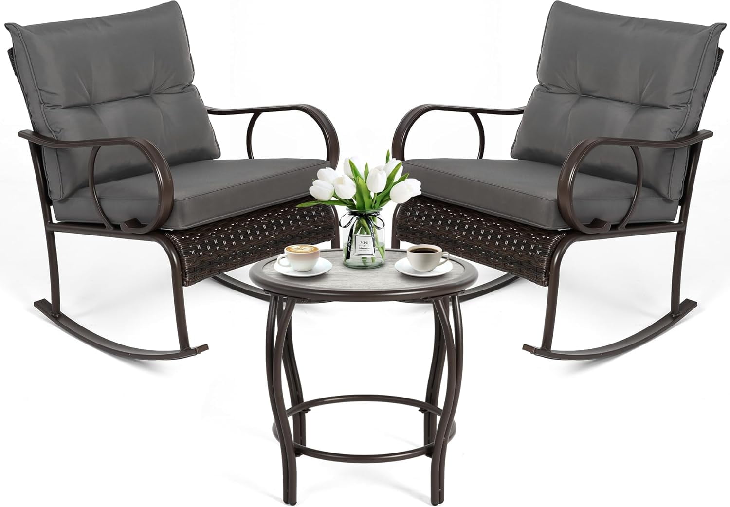 Porch Rocking Chairs Set of 2, 3 Piece Outdoor Rocker Patio Set with ...