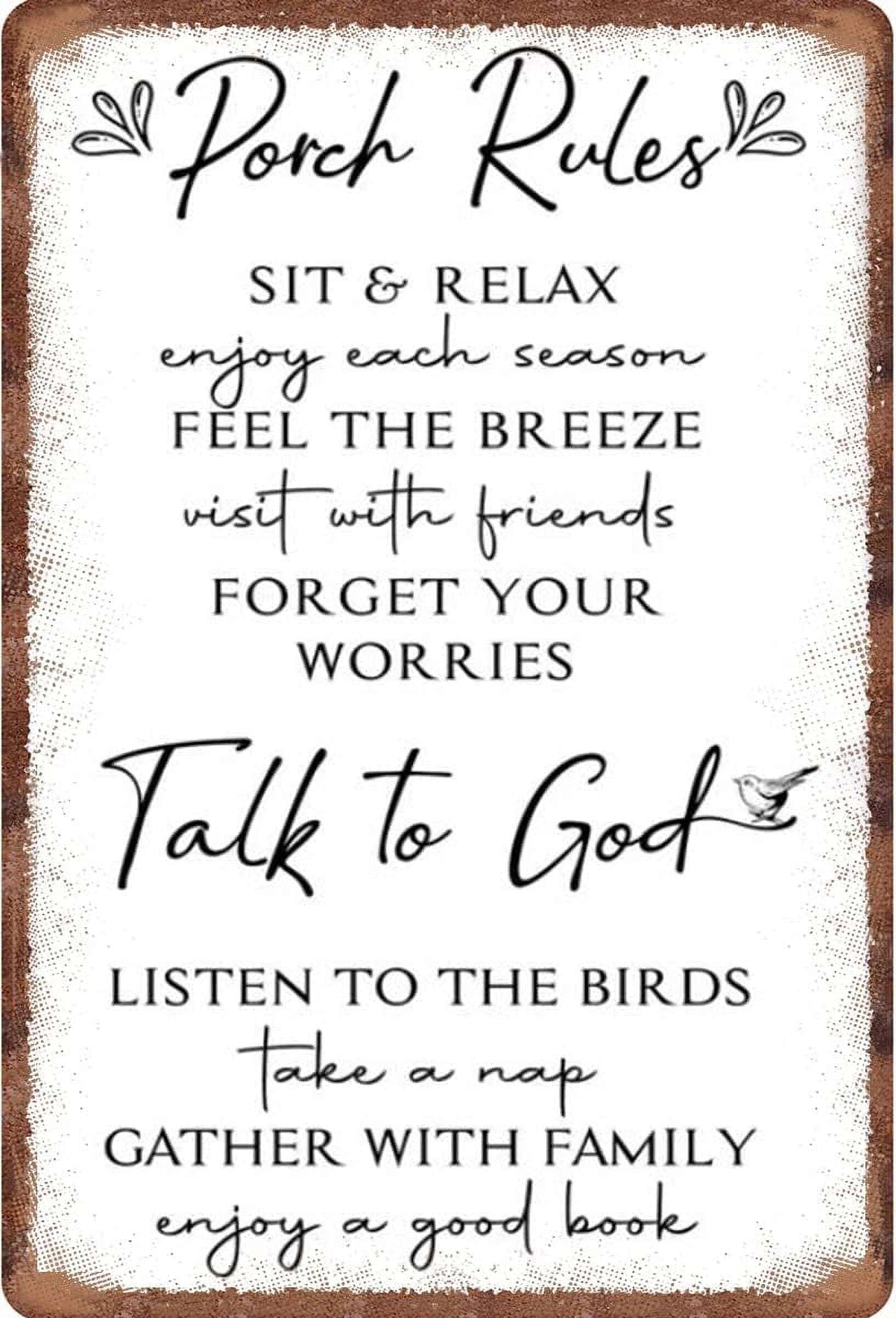 Porch Rules Inspirational Aluminum Signs Funny Tin Sign Metal Art ...