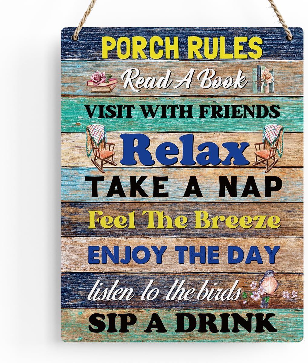 Porch Rules Sign Outdoor Porch Wood Plaque Signs Patio Wall Decor Front ...