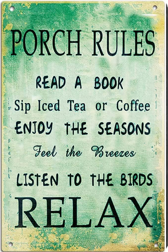 Porch Rules Wooden Style Aluminum Tin Sign Metal Wall Art Decorations ...