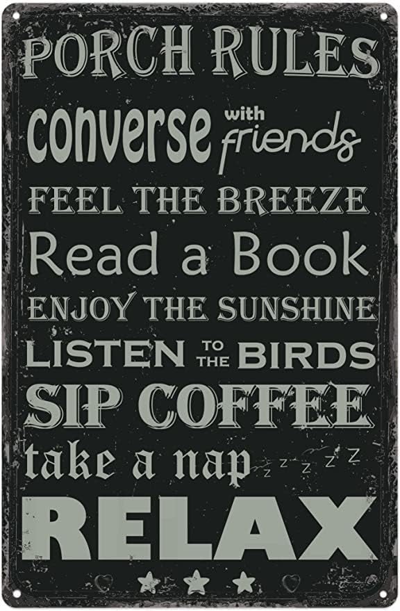 Porch Rules Wooden Style Aluminum Tin Sign Metal Wall Art Decorations ...