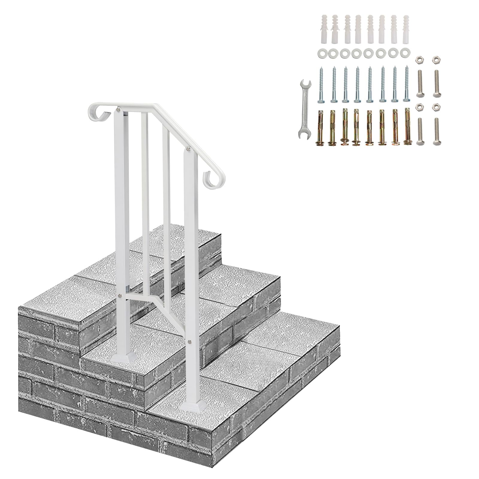 Porch Step Handrail, Wrought Iron Transitional Railing for 1 Step, Easy ...